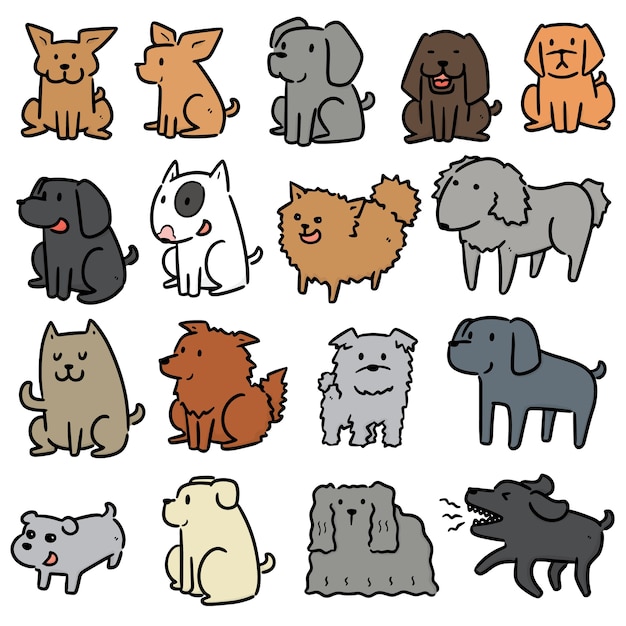 Conjunto de ilustração de cão desenhado à mão | Vetor Premium Conjunto de ilustração de cão desenhado à mão | Vetor Premium