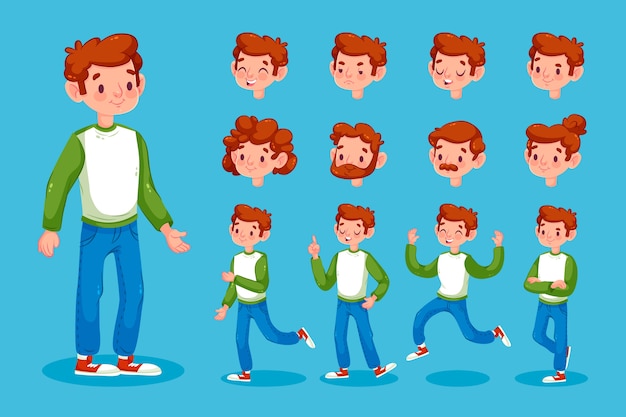Conjunto de ilustração de poses de personagem masculino | Vetor Grátis Conjunto de ilustração de poses de personagem masculino | Vetor Grátis