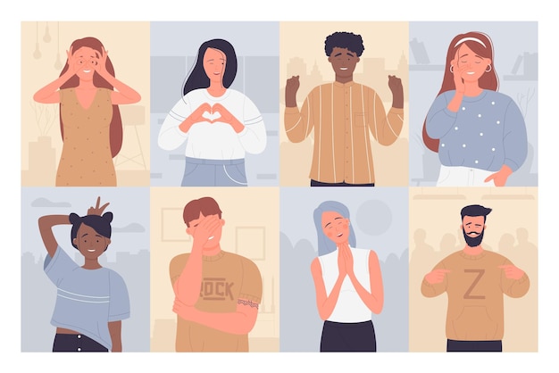Conjunto de ilustração vetorial de pessoas divertidas. personagens de ... Conjunto de ilustração vetorial de pessoas divertidas. personagens de ...