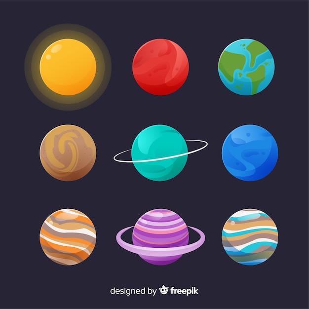 Conjunto de planetas coloridos no sistema solar | Vetor Grátis Conjunto de planetas coloridos no sistema solar | Vetor Grátis