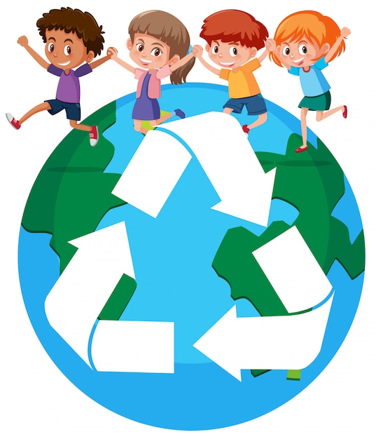Crianças, ao redor, mundo, reciclagem, conceito | Vetor Premium Crianças, ao redor, mundo, reciclagem, conceito | Vetor Premium