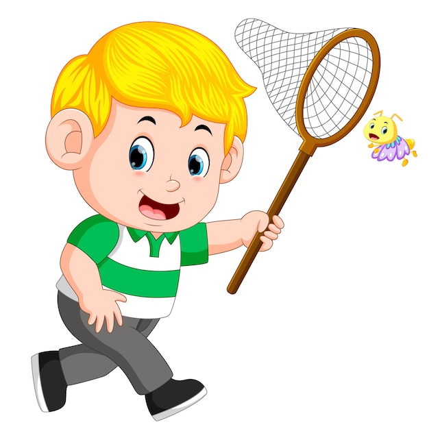 Desenho de menino bonitinho correndo para pegar a borboleta | Vetor Premium Desenho de menino bonitinho correndo para pegar a borboleta | Vetor Premium