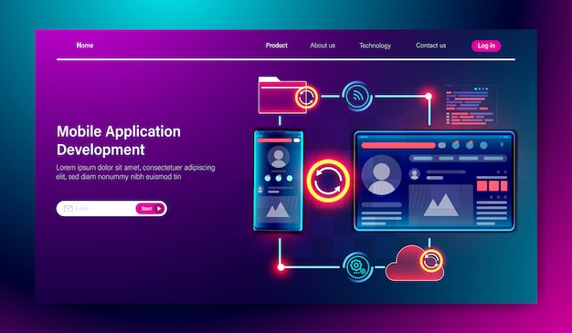 Desenvolvimento de aplicativos móveis e desenvolvimento web | Vetor Premium Desenvolvimento de aplicativos móveis e desenvolvimento web | Vetor Premium
