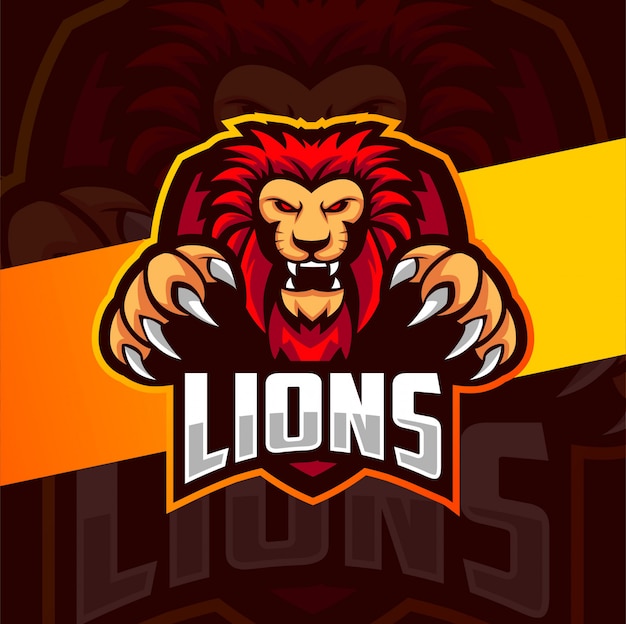 Design De Logotipo Esport Mascote Leão Vetor Premium