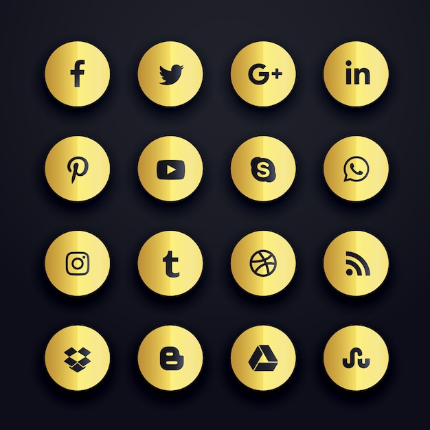 Dourado redondo social media icons premium pack | Vetor Grátis Dourado redondo social media icons premium pack | Vetor Grátis