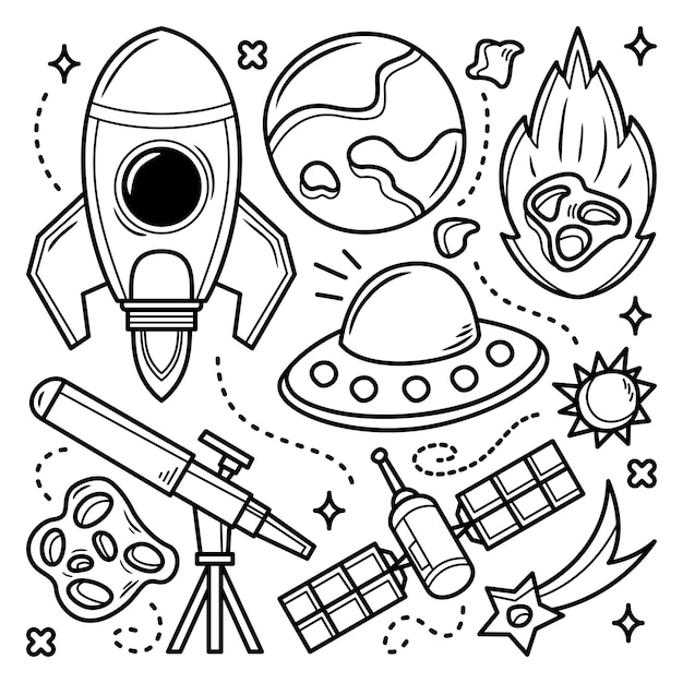 Elementos De Espaço Mão Desenhada Doodle Vetor Premium