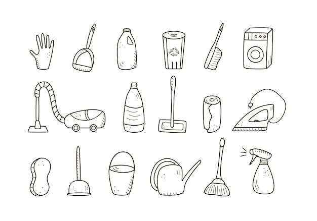 Elementos de limpeza do vetor de estilo doodle. um conjunto de desenhos ... Elementos de limpeza do vetor de estilo doodle. um conjunto de desenhos ...