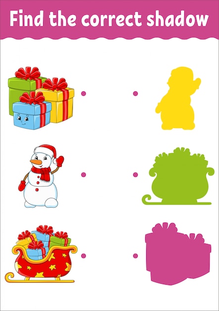 Encontre a sombra correta. tema de natal. planilha de desenvolvimento ... Encontre a sombra correta. tema de natal. planilha de desenvolvimento ...