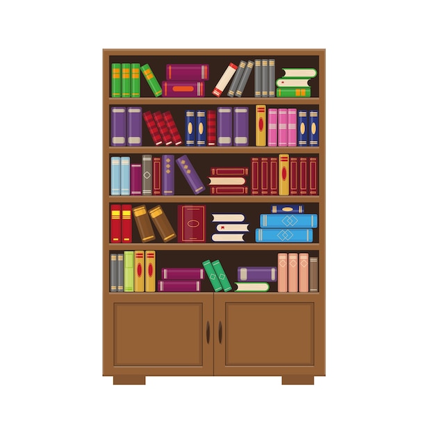 Estante de madeira marrom com livros. ilustração para o conceito de ... Estante de madeira marrom com livros. ilustração para o conceito de ...