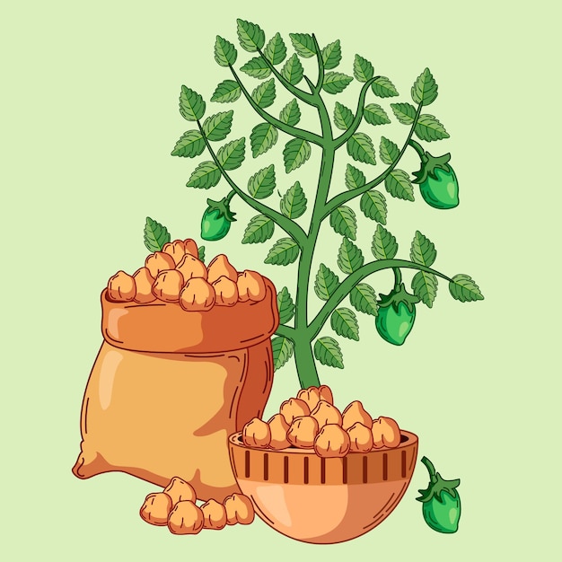 Feijão de grão de bico desenhado à mão e planta | Vetor Grátis Feijão de grão de bico desenhado à mão e planta | Vetor Grátis