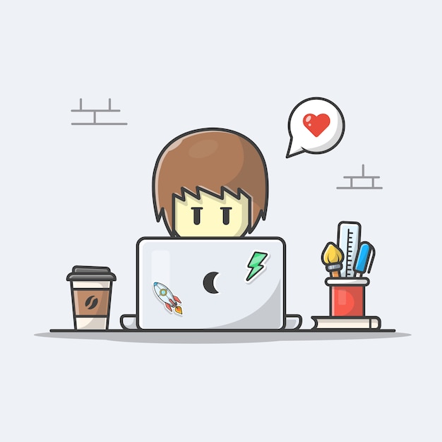 Homem trabalhando no laptop icon ilustração | Vetor Premium Homem trabalhando no laptop icon ilustração | Vetor Premium