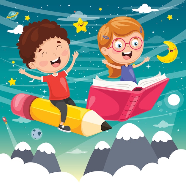 Ilustração de crianças em idade escolar voando | Vetor Premium Ilustração de crianças em idade escolar voando | Vetor Premium