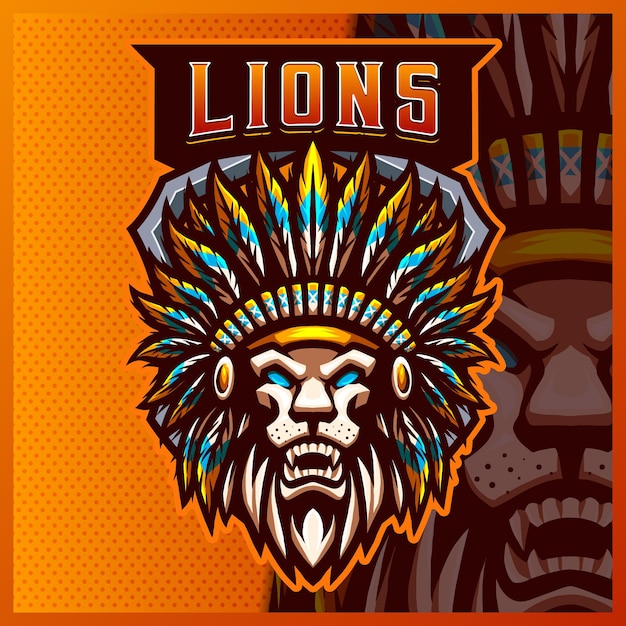 Ilustrações De Design De Logotipo Do Mascote Leão índio Esport Vetor