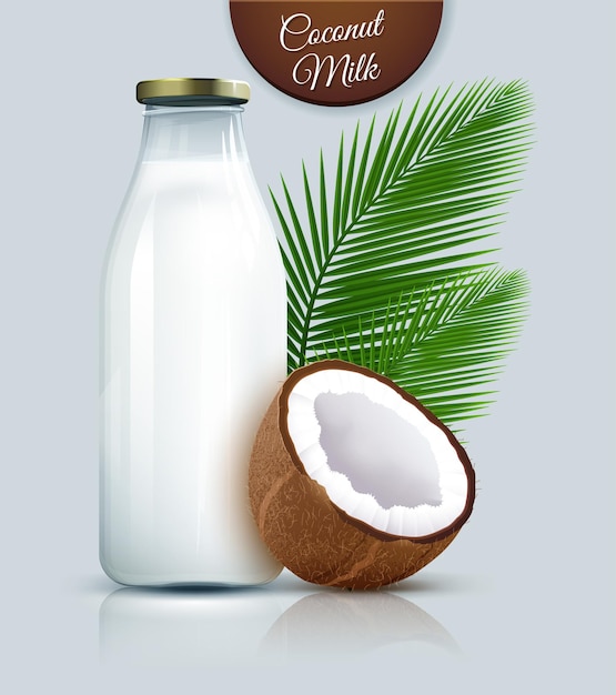 Leite vegan de coco não lácteo em garrafa | Vetor Premium Leite vegan de coco não lácteo em garrafa | Vetor Premium