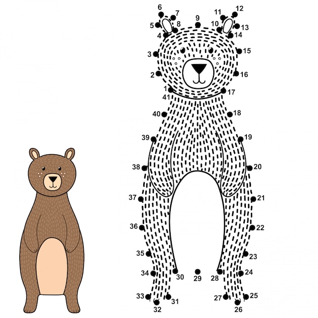 Ligue os pontos e desenhe um urso fofo. jogo de números para crianças ... Ligue os pontos e desenhe um urso fofo. jogo de números para crianças ...