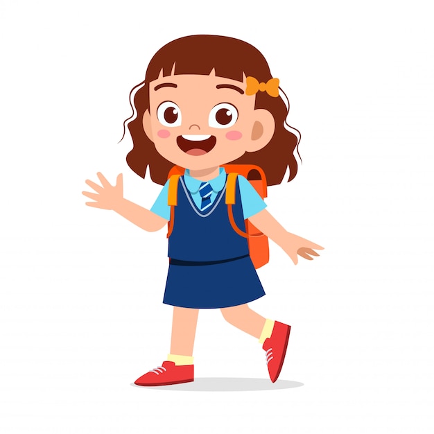 Menina feliz criança fofa pronta para ir para a escola | Vetor Premium Menina feliz criança fofa pronta para ir para a escola | Vetor Premium