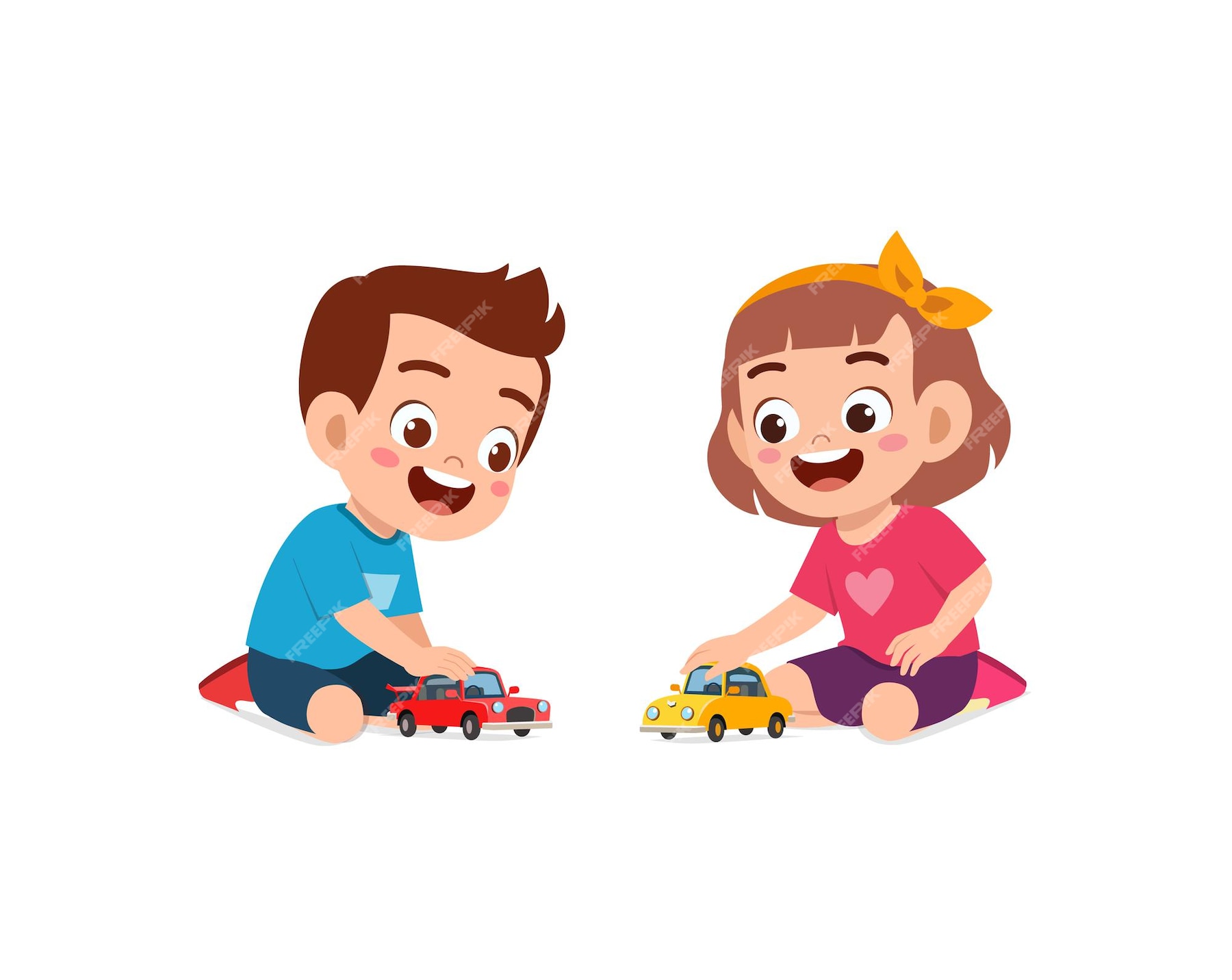 Menino Brincando Com Um Carrinho De Brinquedo Com Um Amigo Vetor Premium