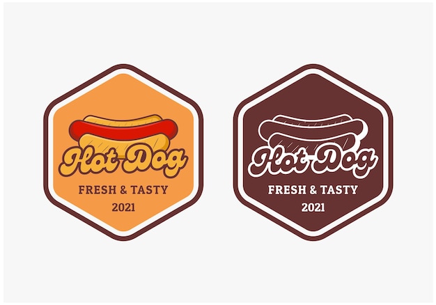 Modelo De Logotipo De Cachorro Quente Com Emblema De Ilustração Vetor