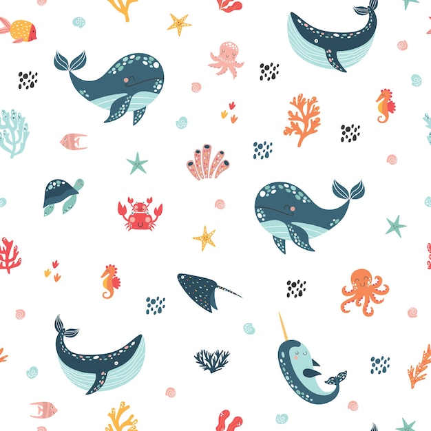 Padrão vetorial fofo da vida marinha ilustração vetorial para crianças ... Padrão vetorial fofo da vida marinha ilustração vetorial para crianças ...