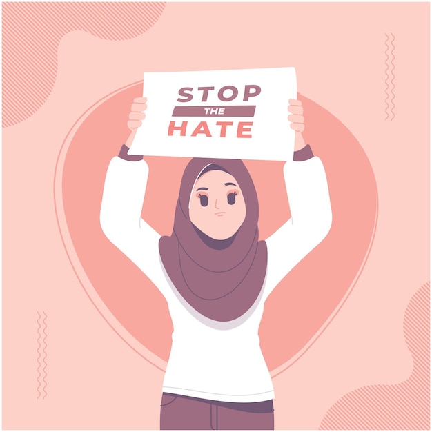 Pare de odiar garota hijab segurando papel de fundo de ilustração ... Pare de odiar garota hijab segurando papel de fundo de ilustração ...