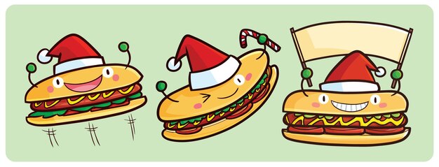 Personagens Engraçados De Cachorro Quente De Natal Em Estilo Cartoon