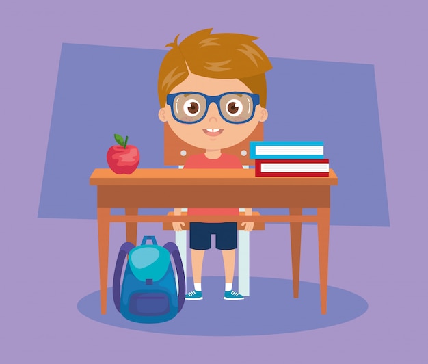 Rapaz estudante sentado na mesa da escola, volta para ilustração de ... Rapaz estudante sentado na mesa da escola, volta para ilustração de ...