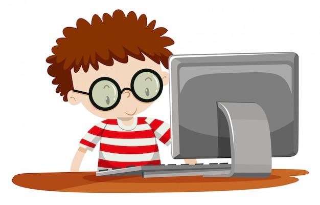 Um, menino, usando computador | Vetor Grátis Um, menino, usando computador | Vetor Grátis