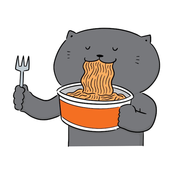 Vetor de gato comendo macarrão | Vetor Premium Vetor de gato comendo macarrão | Vetor Premium