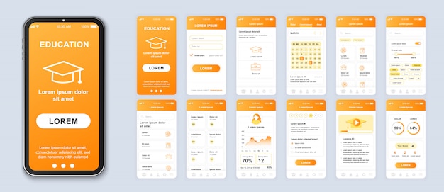 Educatief mobiel app-pakket van ui, ux, gui-schermen voor applicatie ... Educatief mobiel app-pakket van ui, ux, gui-schermen voor applicatie ...