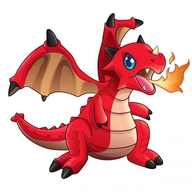 Schattige baby rode draak spuwen vuur vector | Premium Vector Schattige baby rode draak spuwen vuur vector | Premium Vector