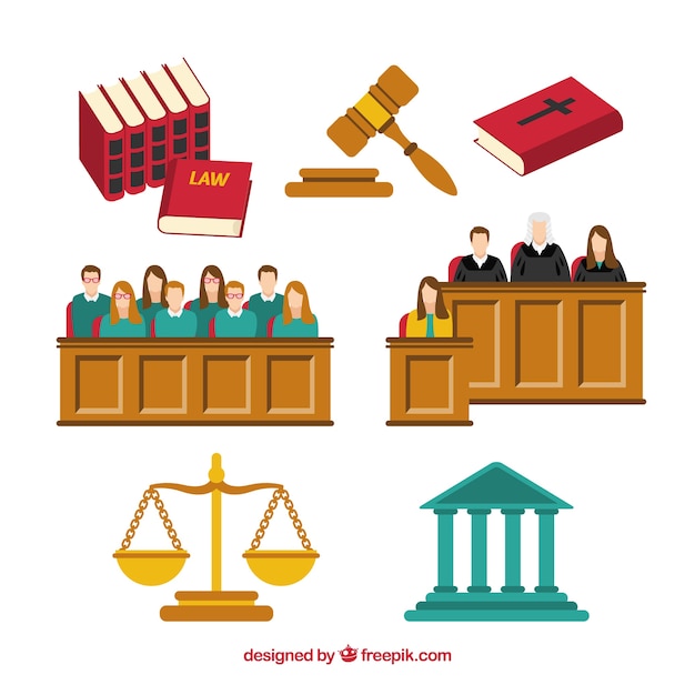 Set De Elementos De Derecho Y Justicia Gratis Vector